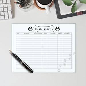 Pet Daycare Sign In/out Sheet Printable: Modern Design (PDF Download ...