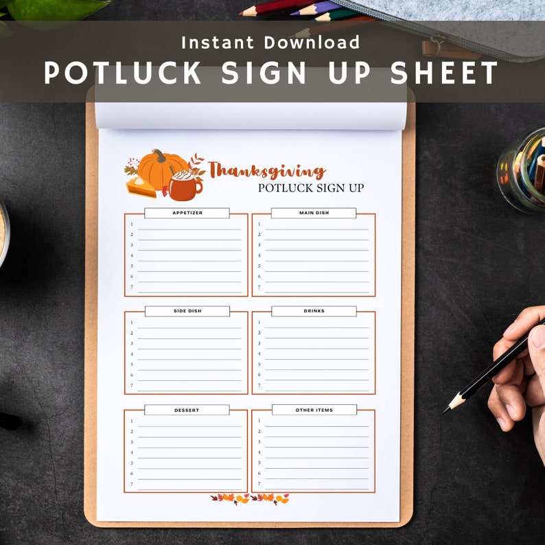 Thanksgiving Potluck Sign up Sheet Printable Fall Party Food Sign up ...