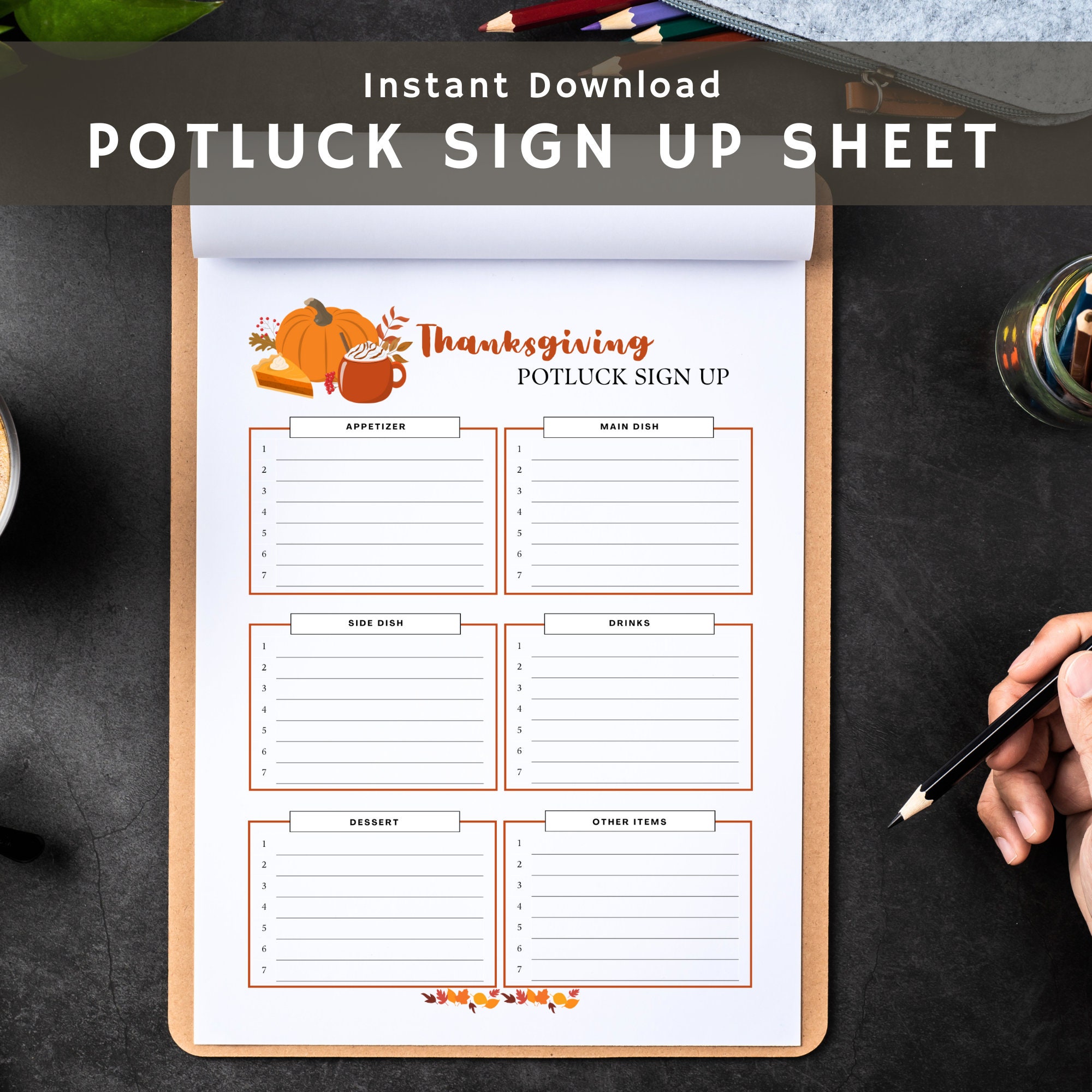 Thanksgiving Potluck Sign up Sheet Printable Fall Party Food Sign up ...