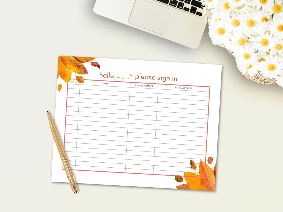 Guest Sign-in Sheet Template Fall Theme Canva Sign in Sheet Editable ...
