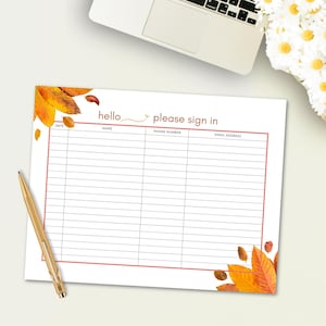 Guest Sign-in Sheet Template Fall Theme Canva Sign in Sheet Editable ...