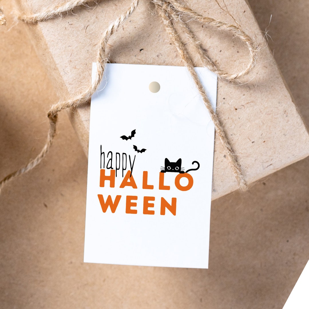 Halloween Cat Gift Tag Printable, DIY Orange & Black (PDF) - Etsy
