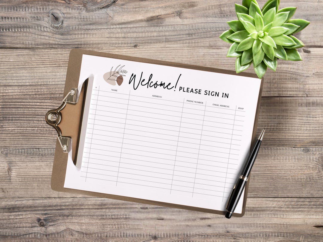 Guest Sign in Sheet Template Canva Visitor Check in Sheet Editable ...