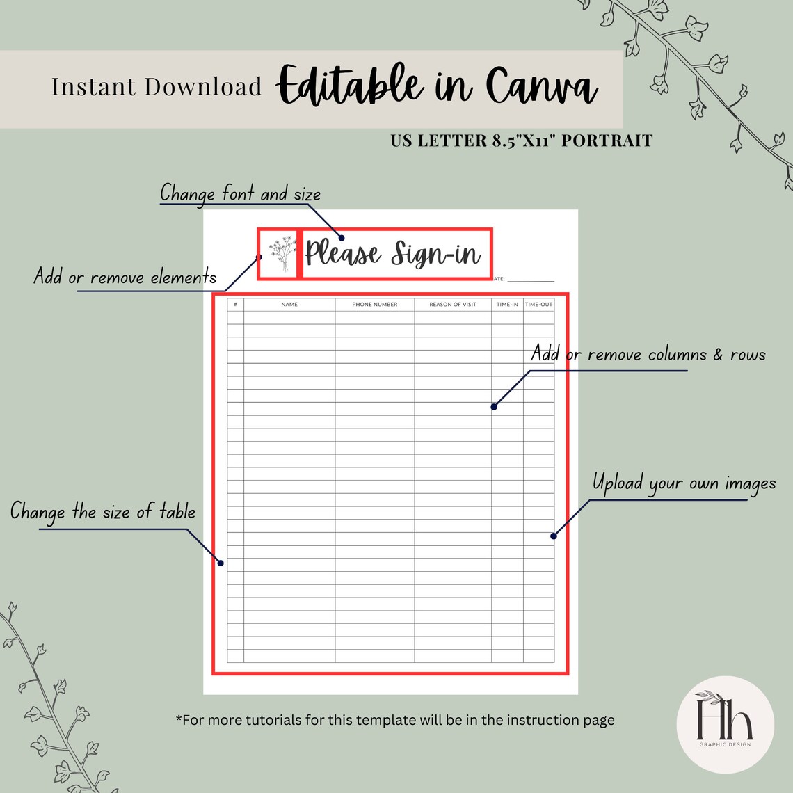 Guest Sign-in Sheet Template in Canva Visitor Sign in Sheet - Etsy