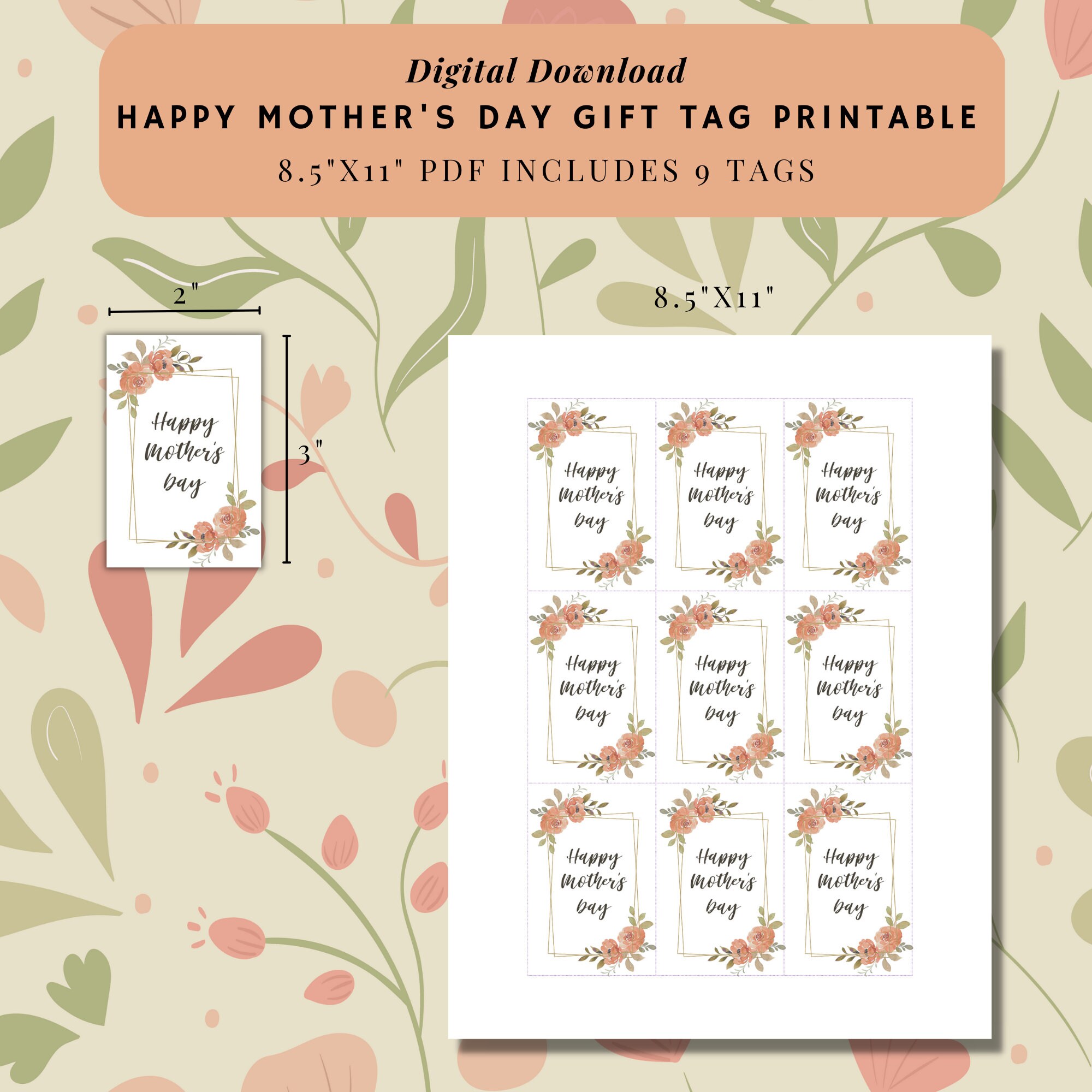 Mother's Day Gift Tag Printable Mothers Day Floral Favor - Etsy