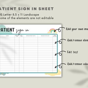 Patient Sign in Sheet Editable Template Canva Template for Pediatric ...