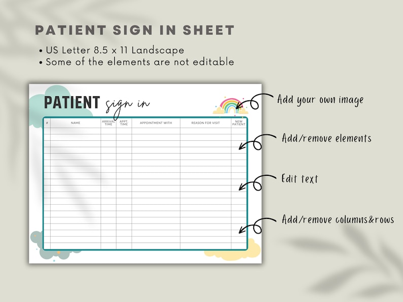 Pediatric Patient Sign-in Sheet Template: Editable Canva Design ...