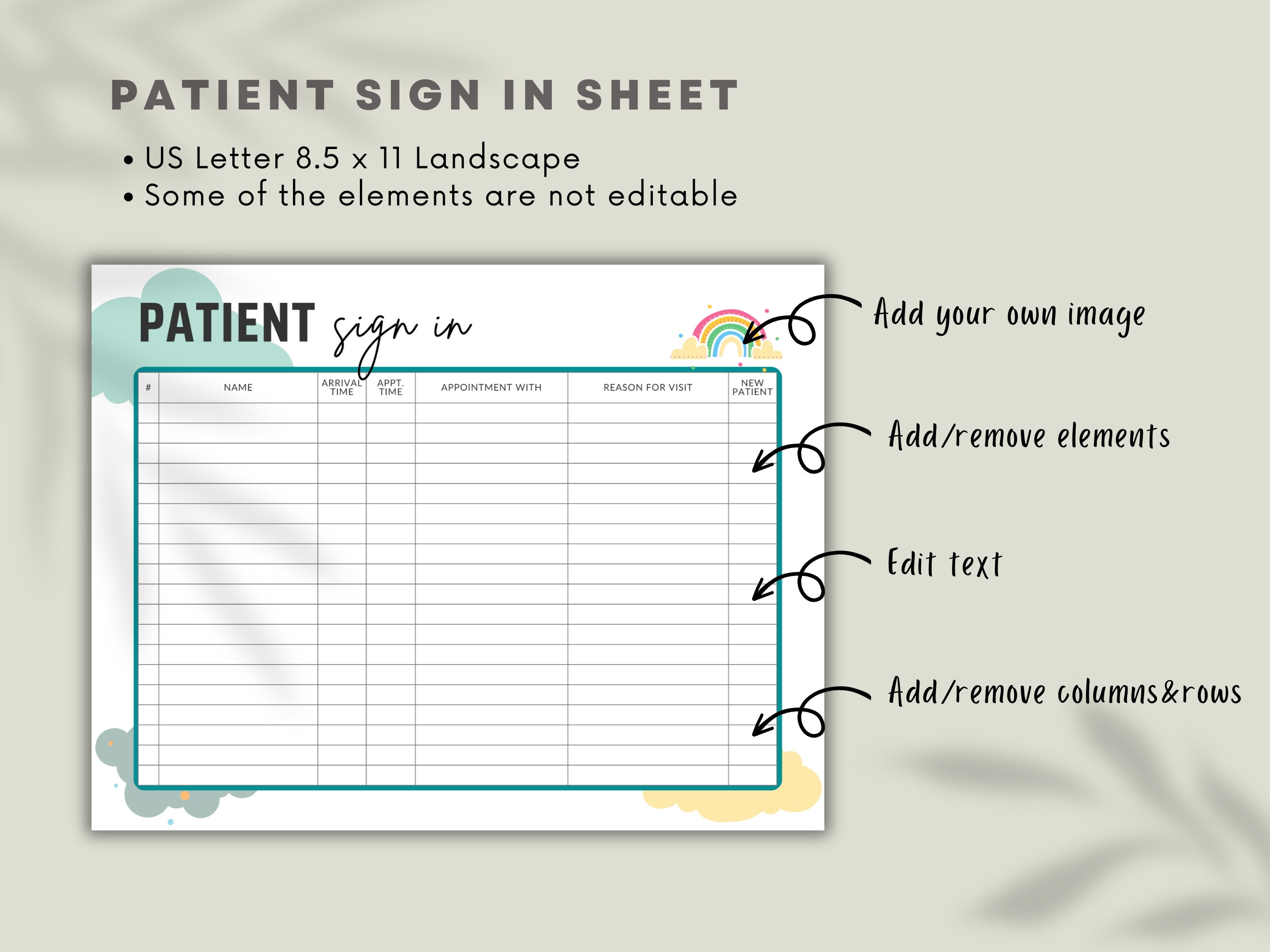 Patient Sign in Sheet Editable Template Canva Template for Pediatric ...