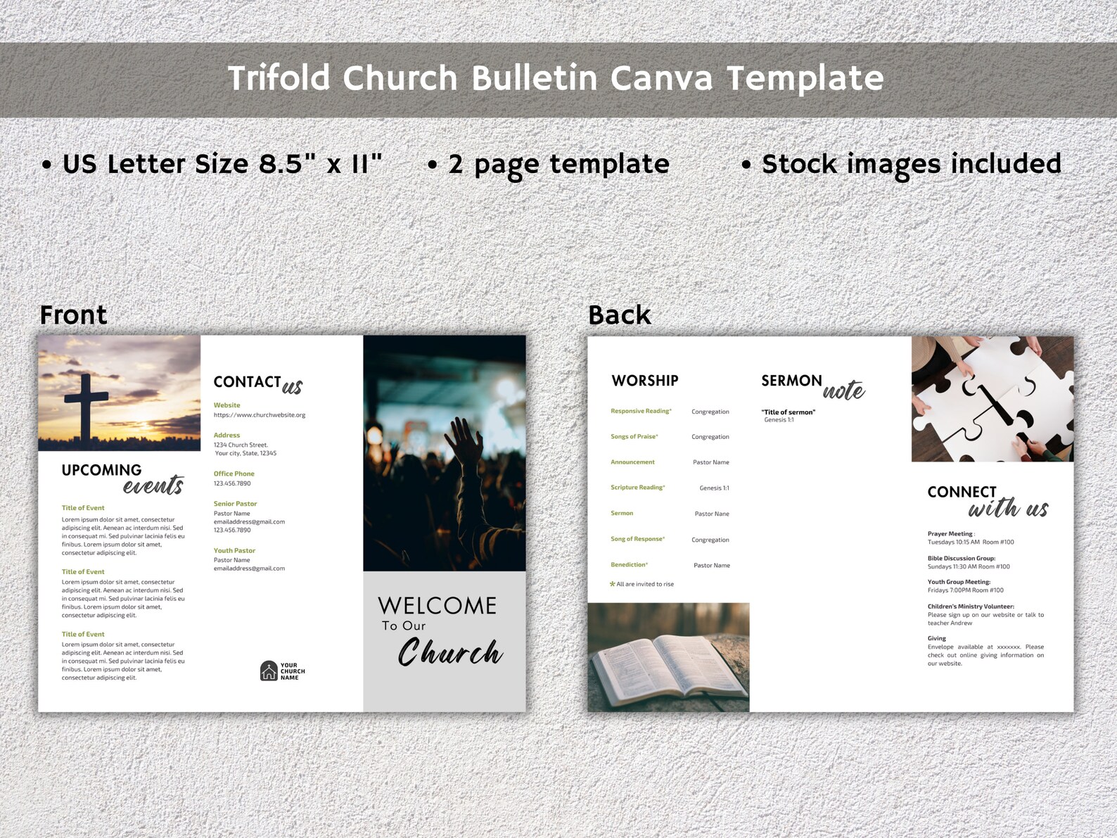 Church Trifold Bulletin Template Canva Editable Church Pamphlet ...