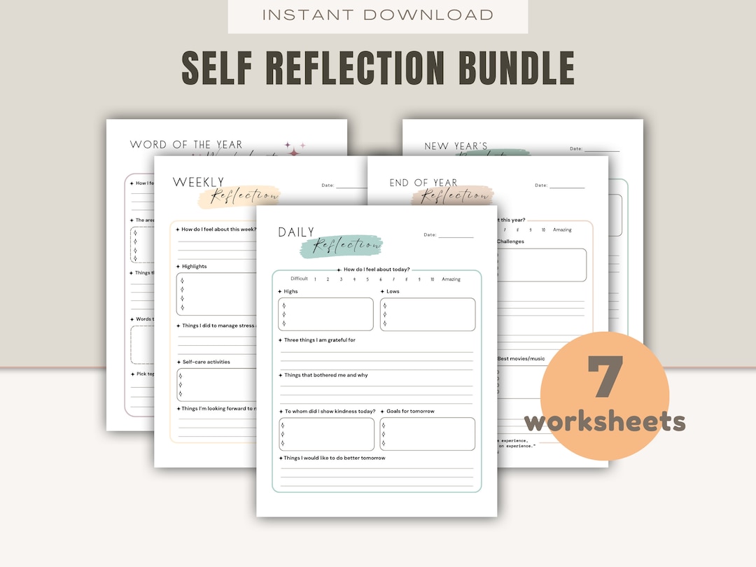Self Reflection Worksheet Bundle Printable, Daily Weekly Monthly ...