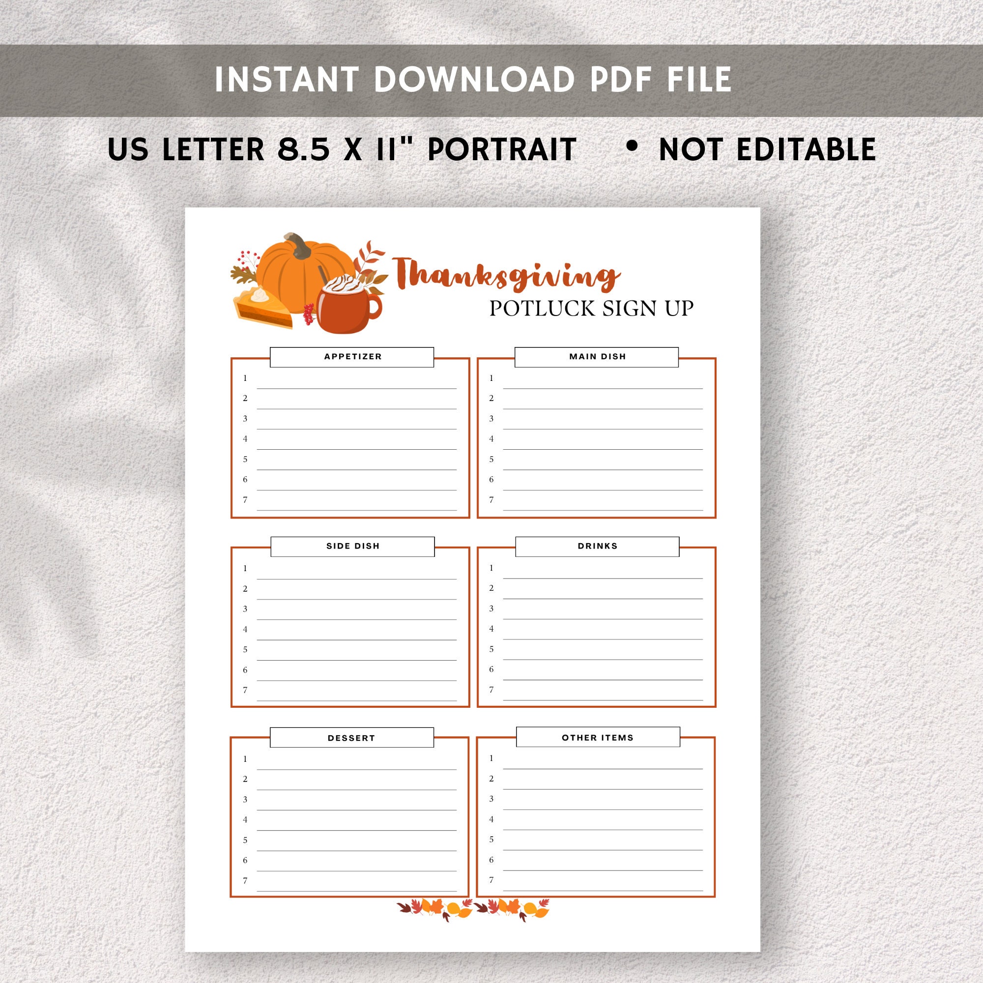Thanksgiving Potluck Sign up Sheet Printable Fall Party Food Sign up ...