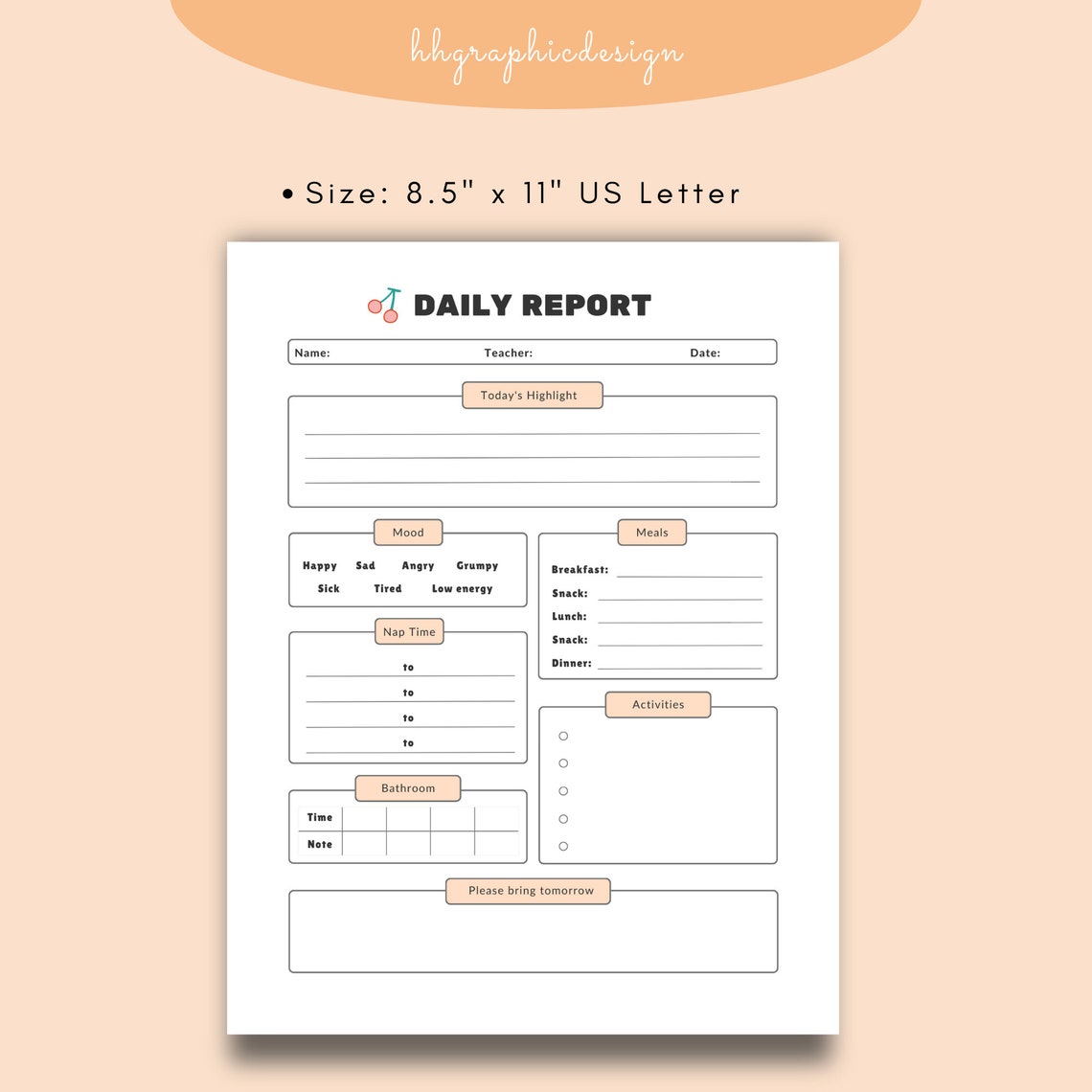 Daycare Daily Report Printable Child Care Daily Report Home Care Report ...