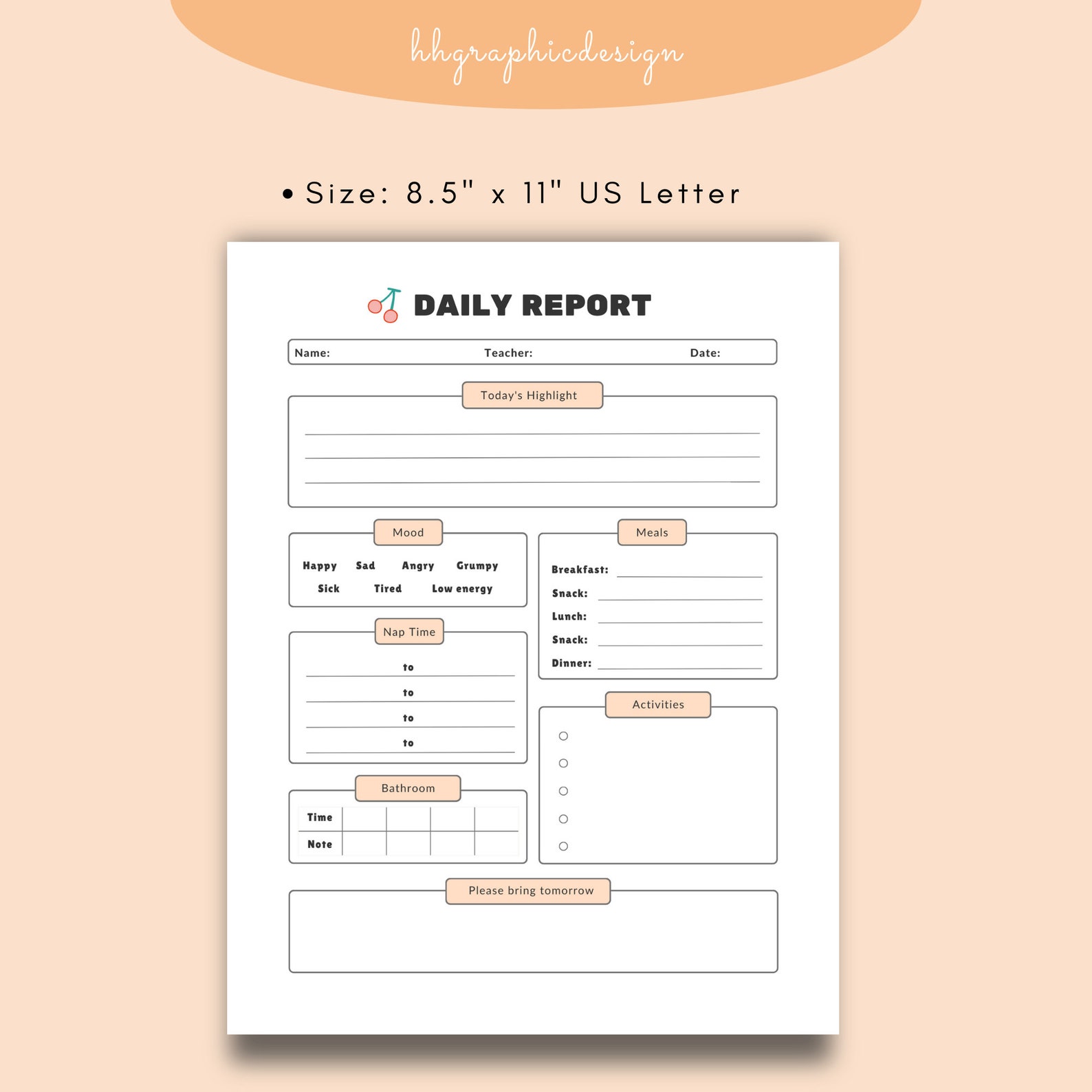 Daycare Daily Report Printable Child Care Daily Report Home Care Report ...