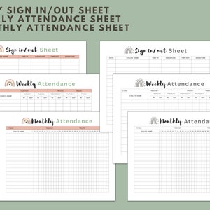 Daycare Sign in and Out Sheet Child Care Sign in Bundle Weekly ...