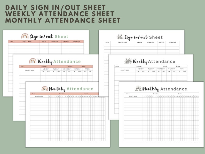 Daycare Sign in and Out Sheet Child Care Sign in Bundle Weekly ...