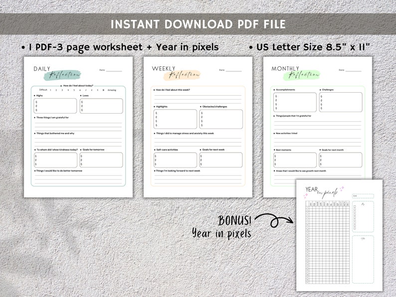 Self Reflection Worksheet Printable Daily Reflection Weekly Reflection ...
