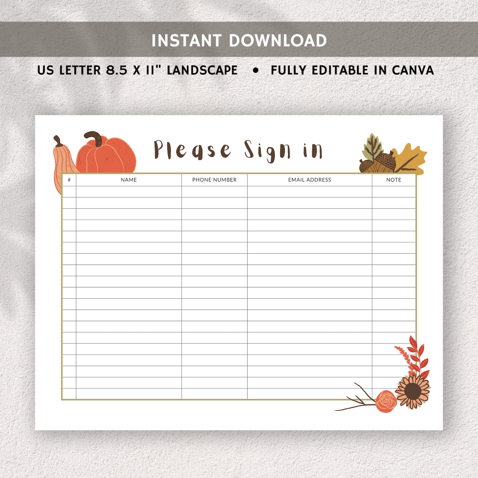 Sign-in Sheet Template Fall Theme Canva Client Sign in Sheet Editable ...