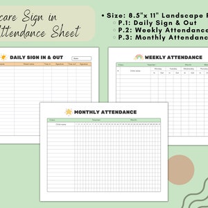 Daycare Form Bundle Printable Daycare Sign in and Out Weekly - Etsy
