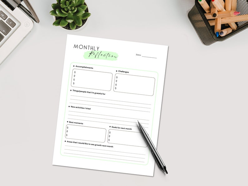 Monthly Reflection Worksheet Printable Monthly Journal Worksheet ...