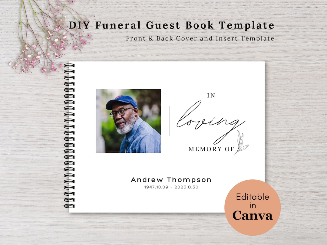Funeral Guest Book Template DIY Funeral Sign in Book Canva Template 8.5 ...