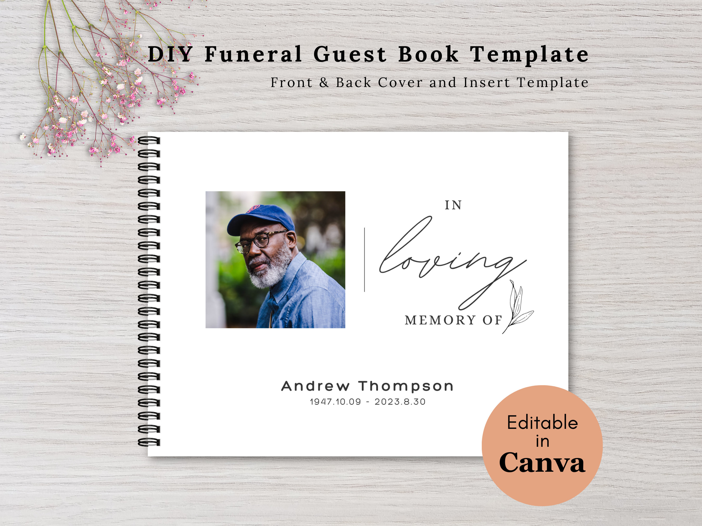 DIY Funeral Guest Book Template: Canva Sign in (8.5" X 11" Landscape ...