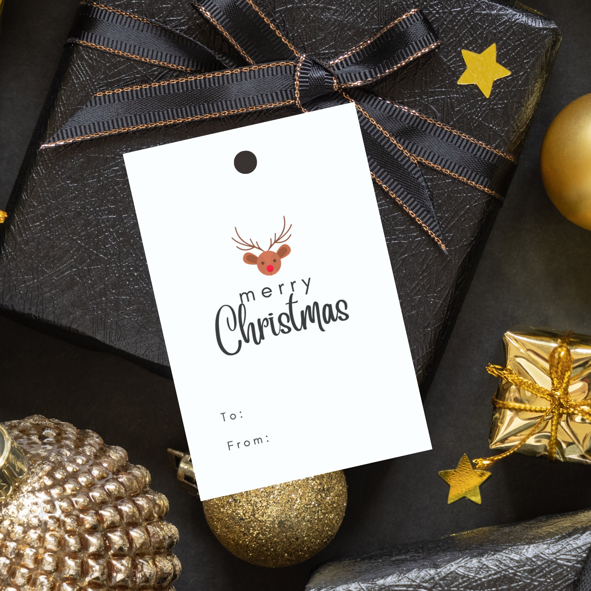 Reindeer Christmas Gift Tag Printable Instant Download DIY Merry ...
