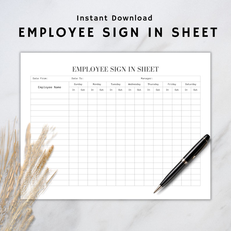 Employee Sign in Sheet: Weekly Time Tracker (PDF Download) - Etsy