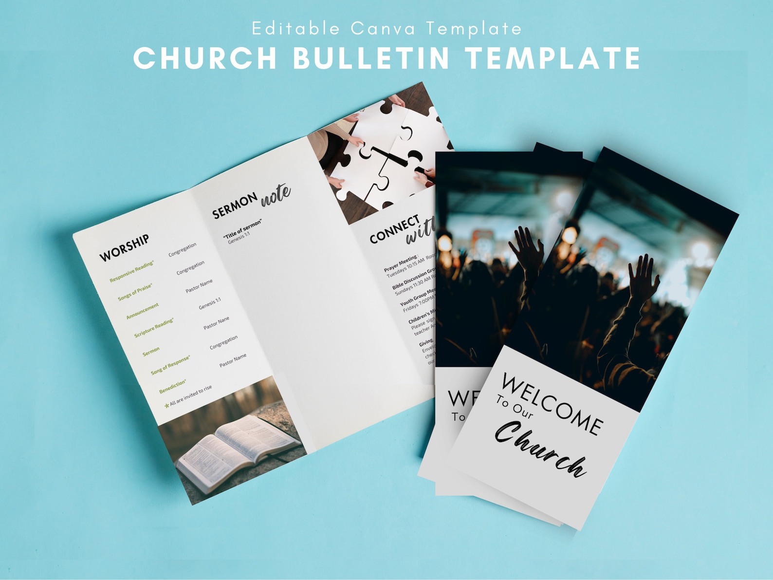 Church Trifold Bulletin Template: Modern Order of Service (canva ...
