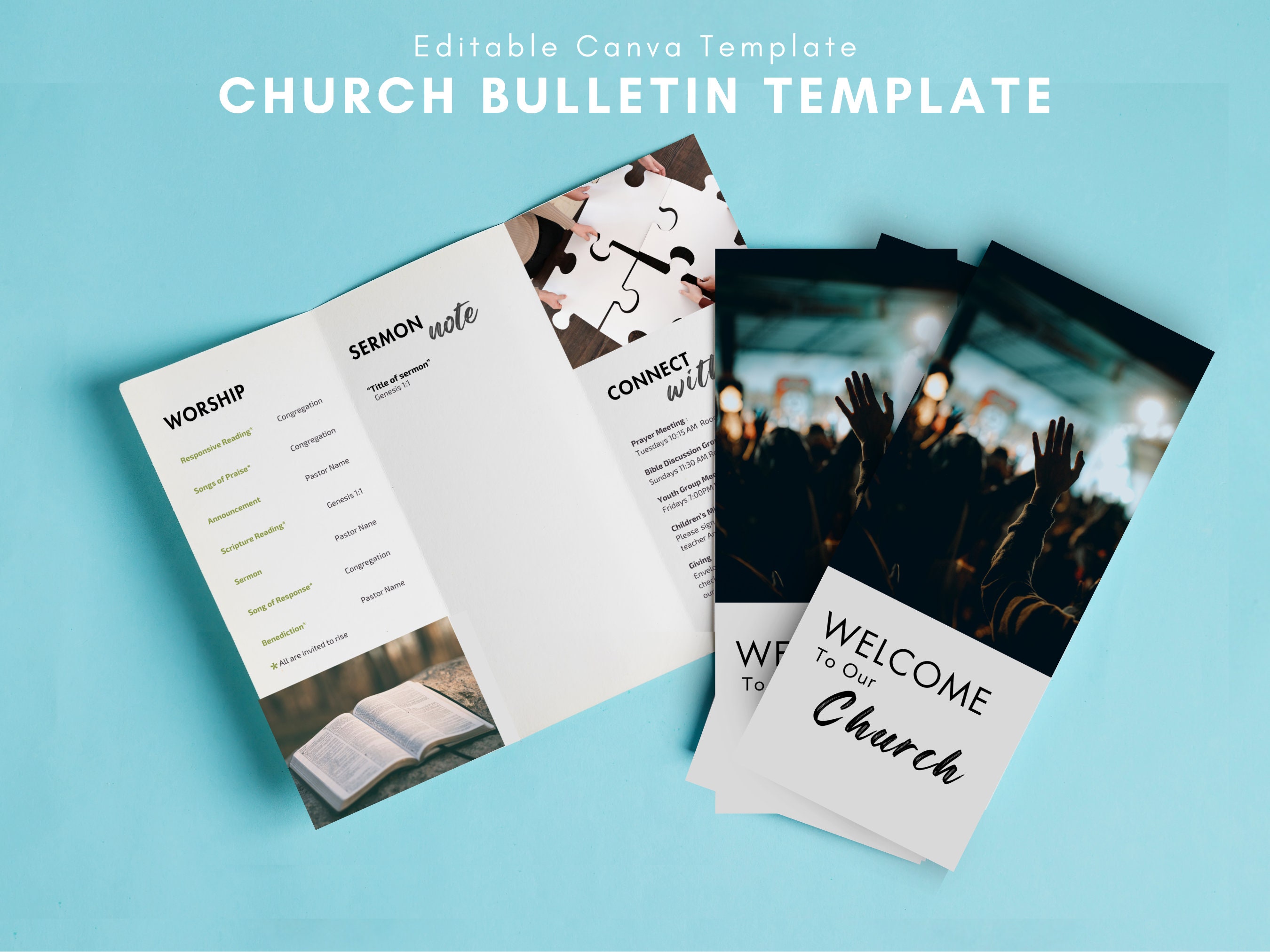 Modern Church Trifold Bulletin Template Canva Editable Church Pamphlet ...