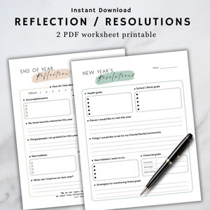 Year in Review New Year's Resolution Worksheet Bundle Instant Download ...