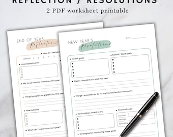 Year Review New Year's Resolution Goal Setting Tracker Printable Worksheet Bundle Instant PDF ...