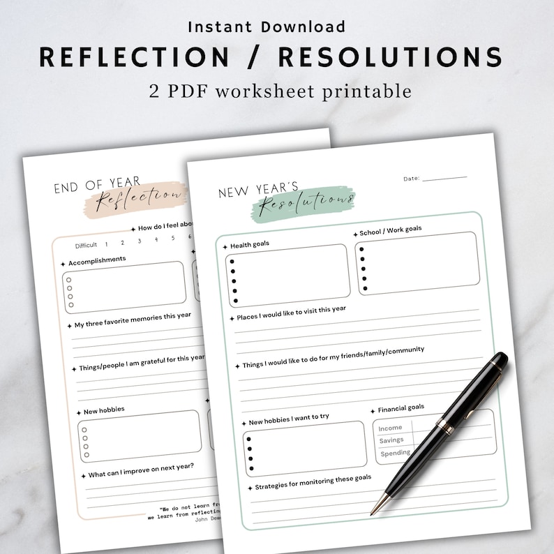 Year in Review New Year's Resolution Worksheet Bundle Instant Download ...