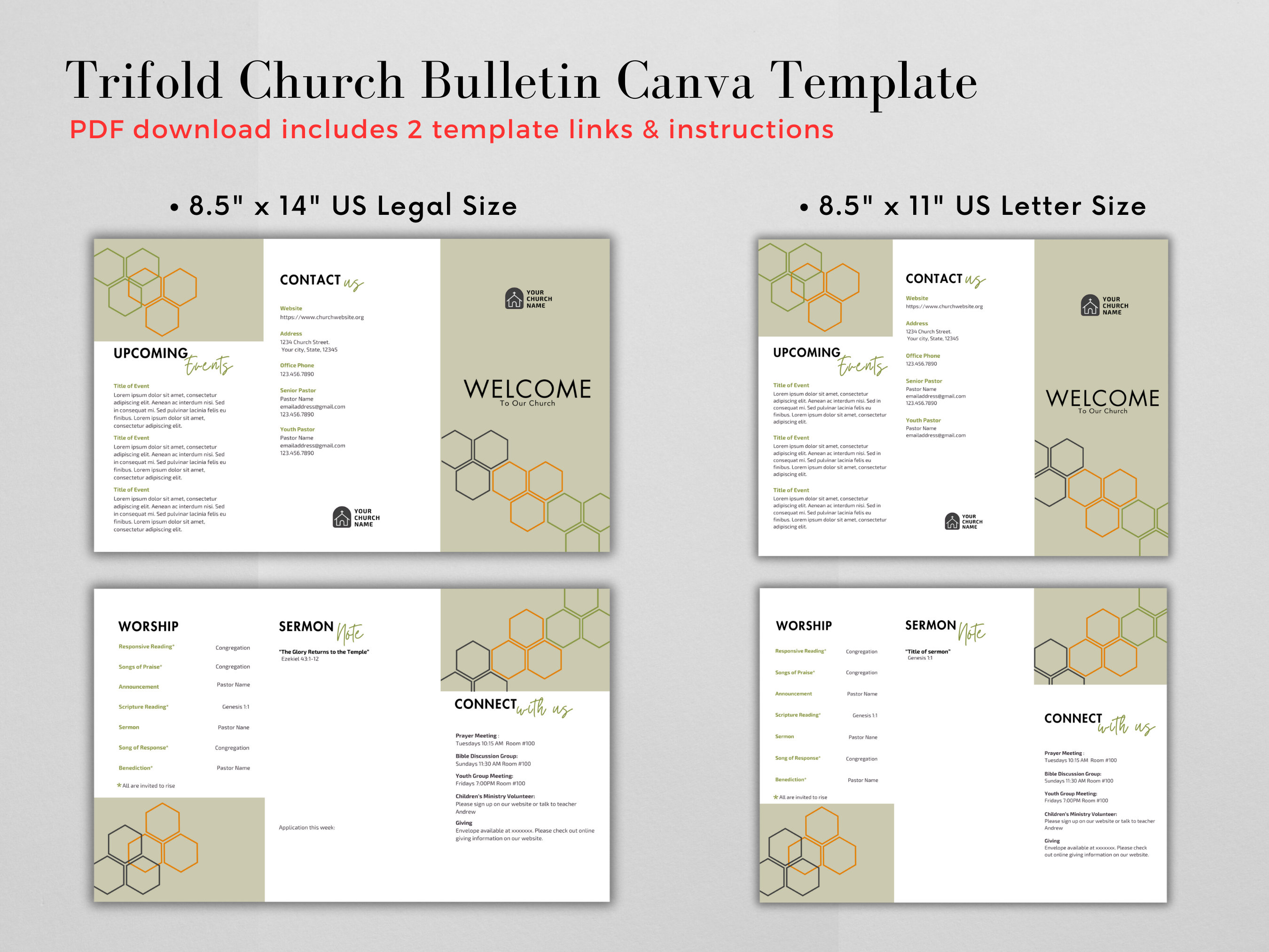 Church Trifold Bulletin Template: Modern Canva Design (digital Download ...