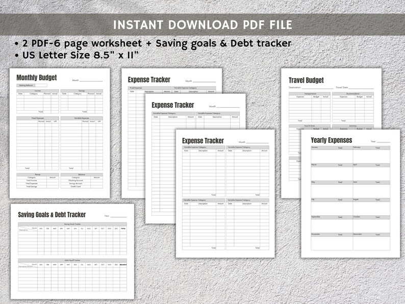 Budget Planner Printable Worksheet Bundle Monthly Budget Expense ...