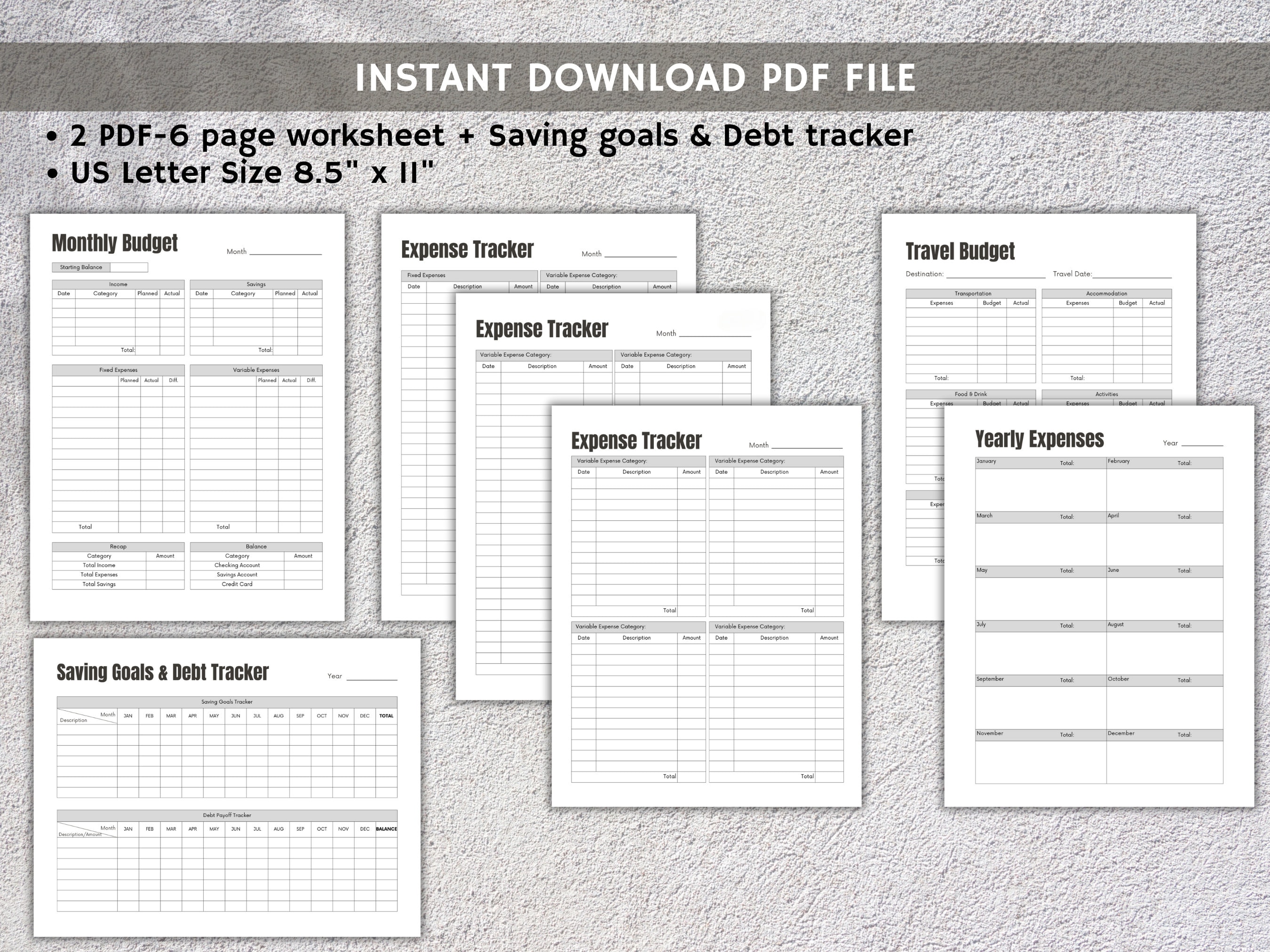 Budget Planner Printable Worksheet Bundle Monthly Budget Expense ...