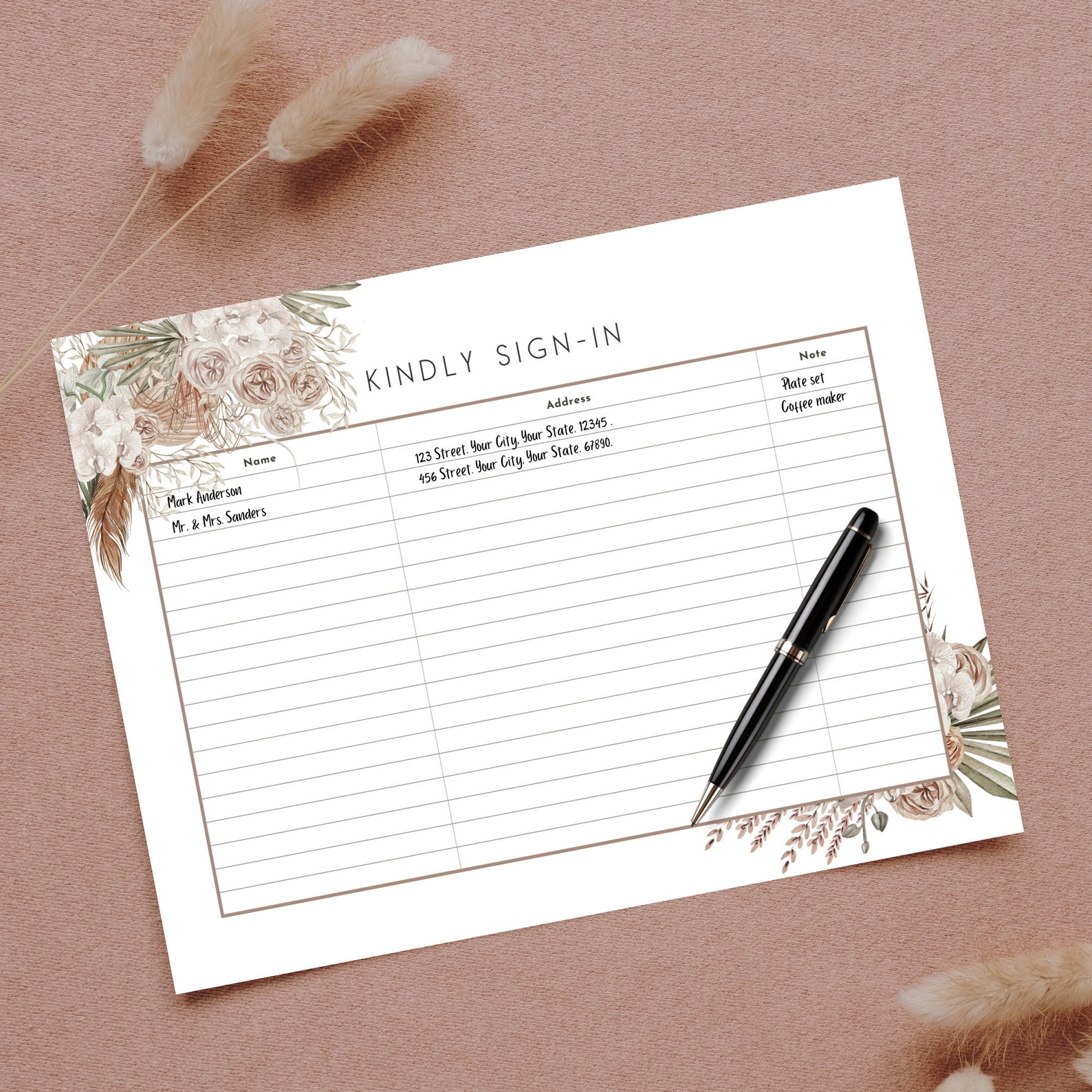 Wedding Guest Sign in Sheet Printable Instant Download Floral ...