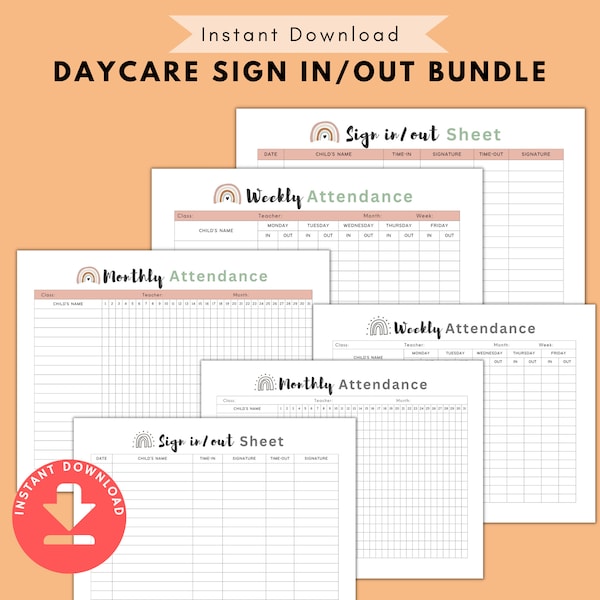 Monthly Daycare Sign in Sheet - Etsy