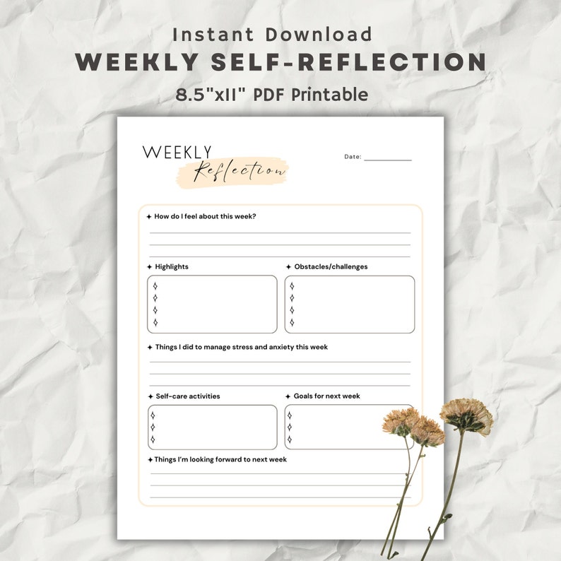 Weekly Reflection Worksheet Printable Weekly Journal Worksheet Questions 1 Page Worksheet
