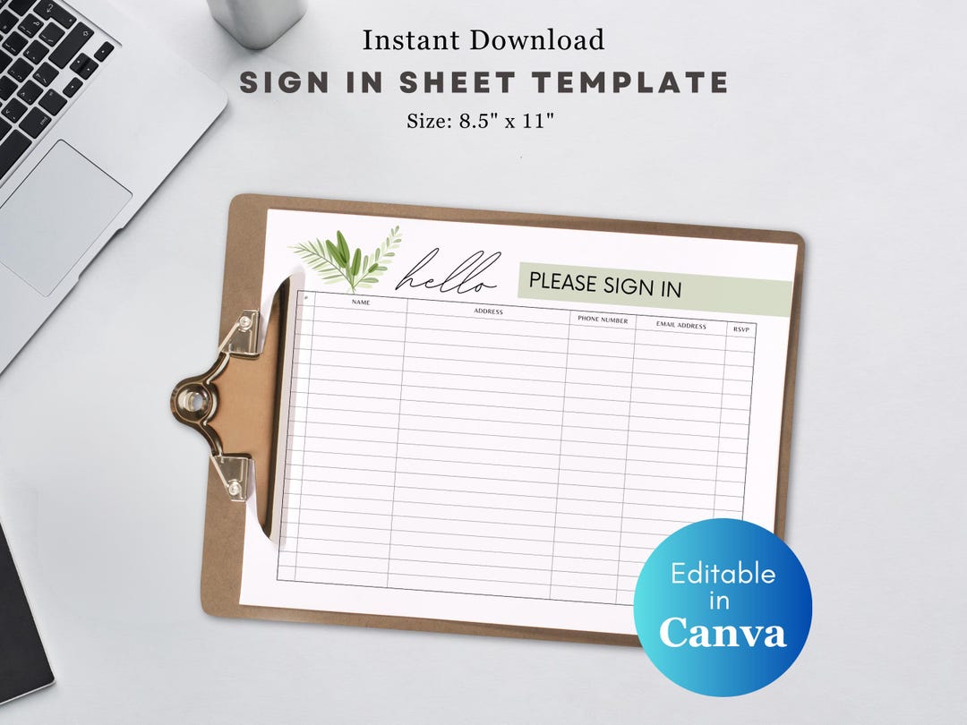 Guest Sign-in Sheet Template: Editable Visitor Check-in (canva, 8.5x11 ...
