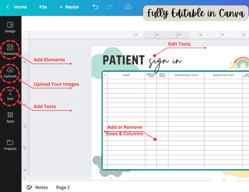 Editable Patient Sign-in Sheet Template (canva) - Etsy