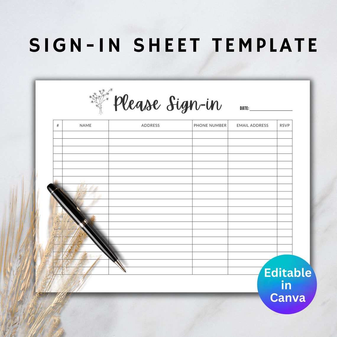 Editable Guest Sign-in Sheet Template: Canva Visitor Sign-in (digital ...