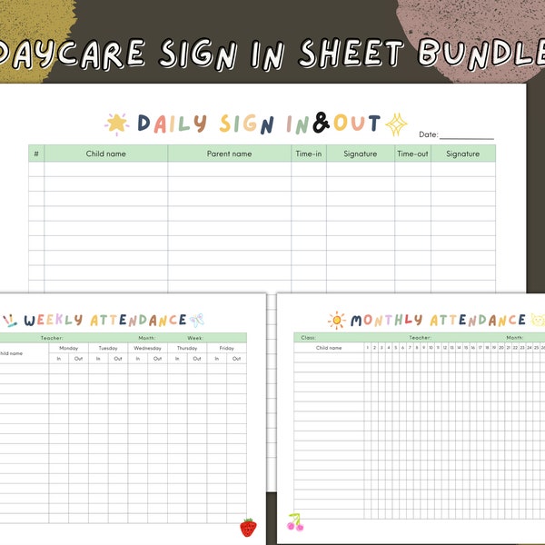 Monthly Daycare Sign in and Out Sheets - Etsy