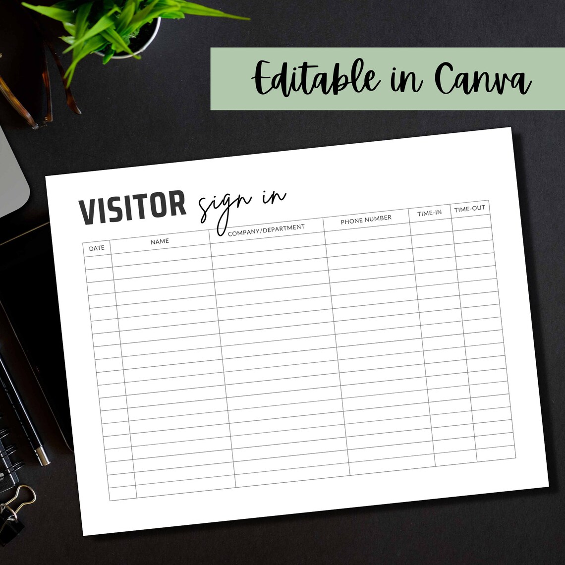 Visitor Sign-in Sheet Template: Modern Office Guest Check-in (canva ...