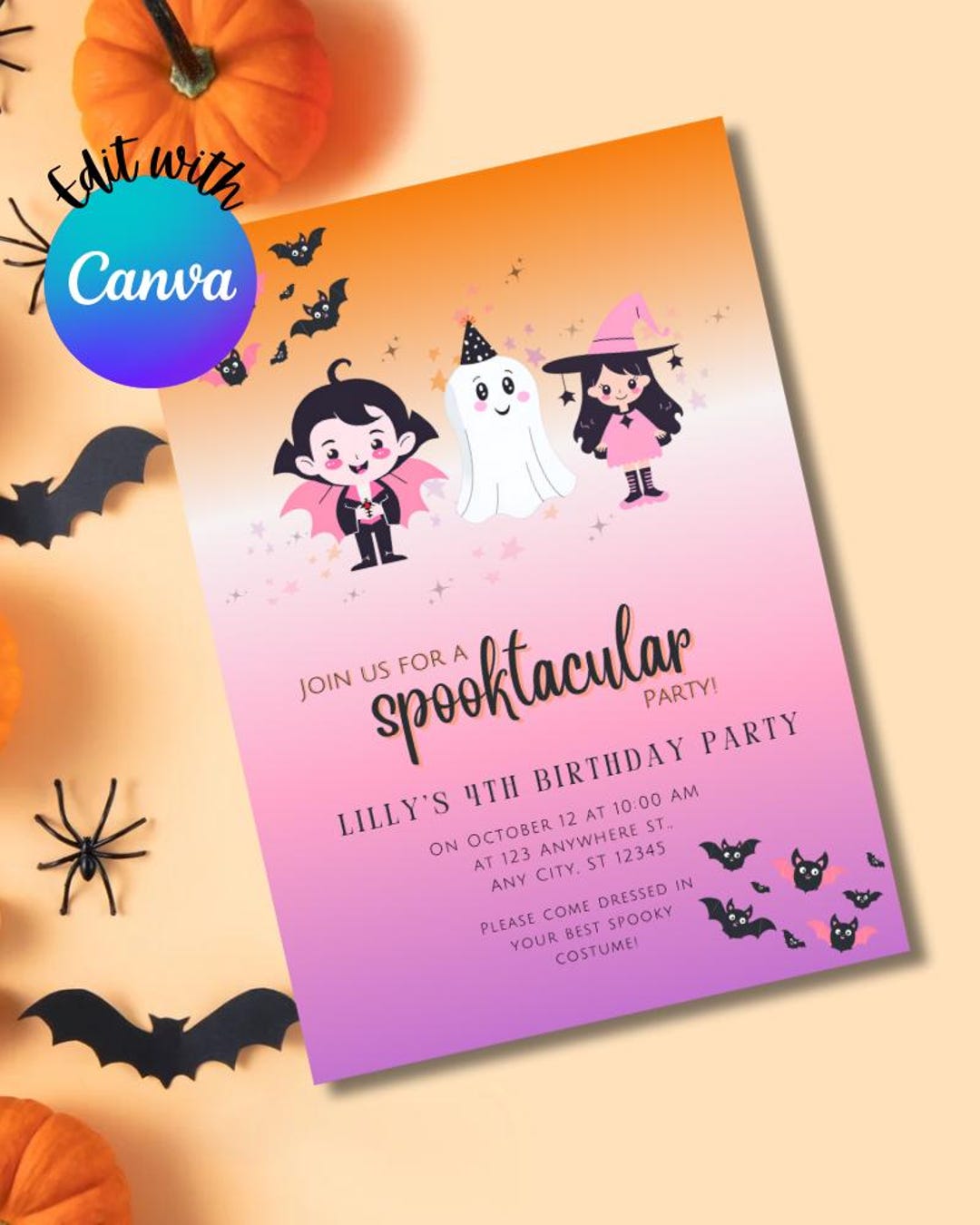 Editable Halloween Party Invitation, Printable Kids Birthday Invite ...