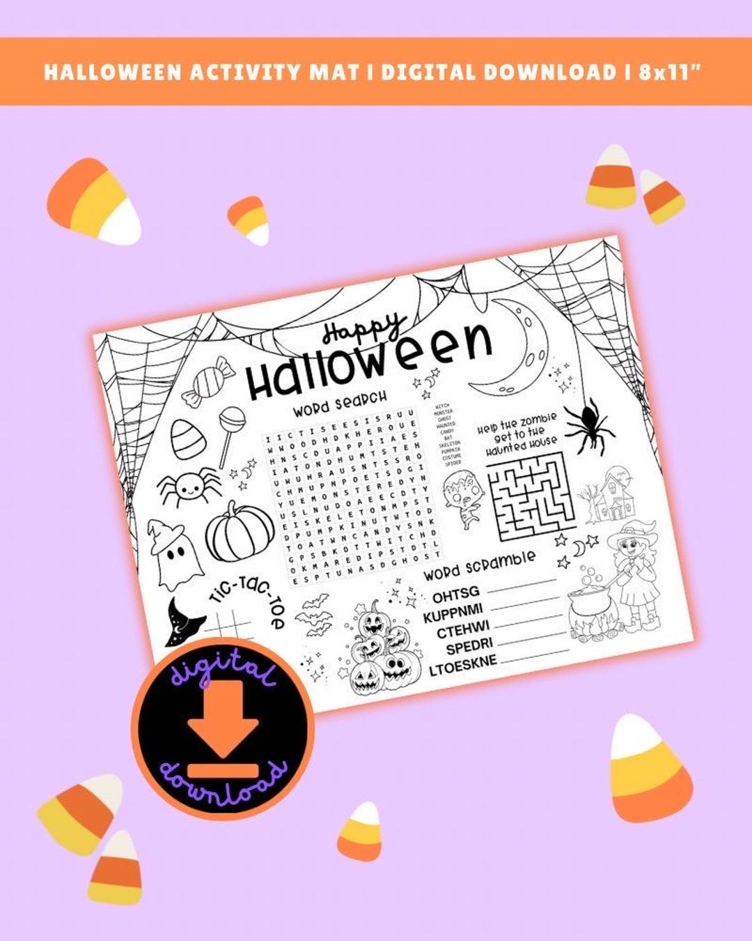 Halloween Printable Activity Placemat - Digital Download -halloween ...