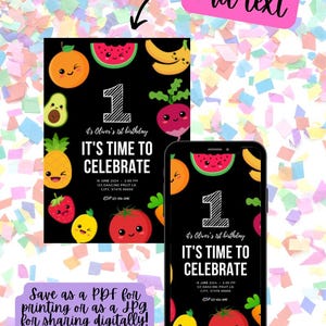 Dancing Fruit First Birthday Party Invitation I Digital Download I ...