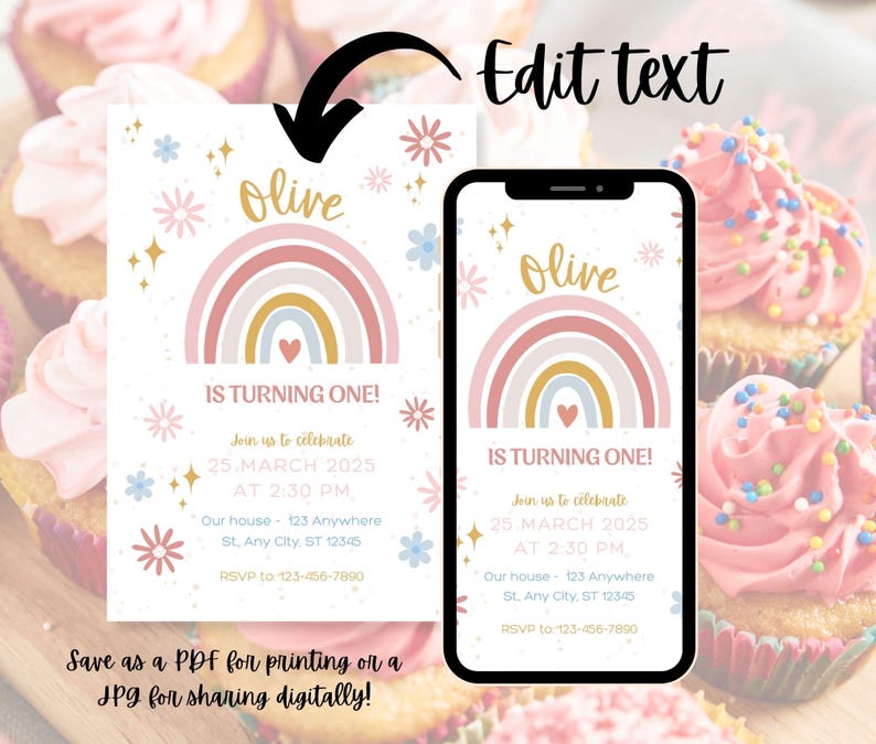 Boho Rainbow Birthday Invitation L Editable Boho Party Invite L ...