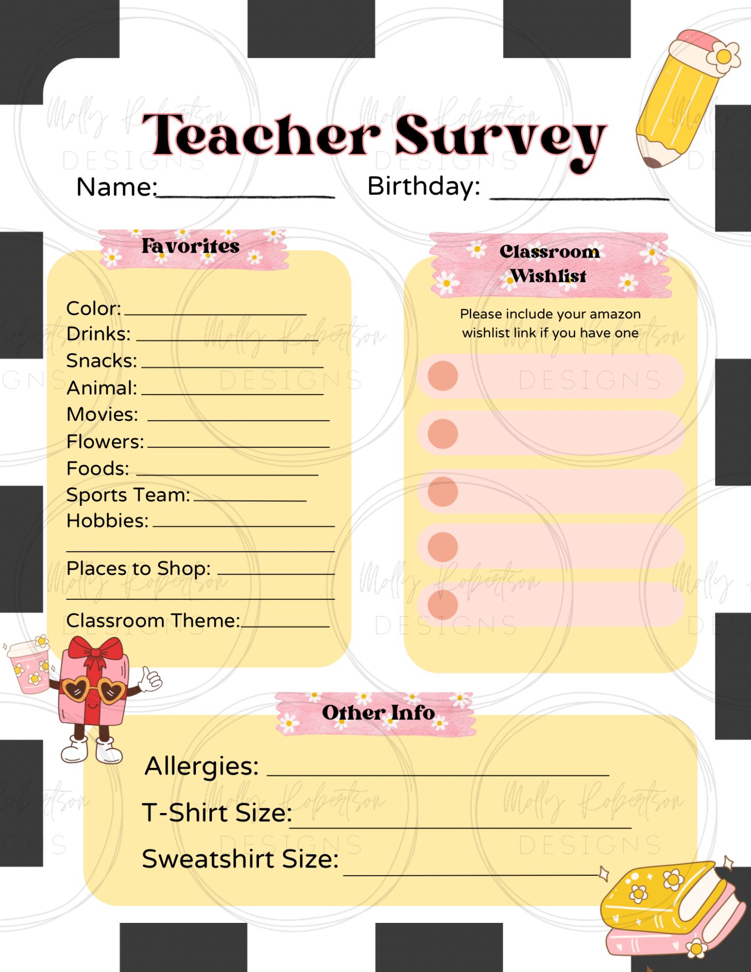 Teacher Survey Digital Download - Etsy