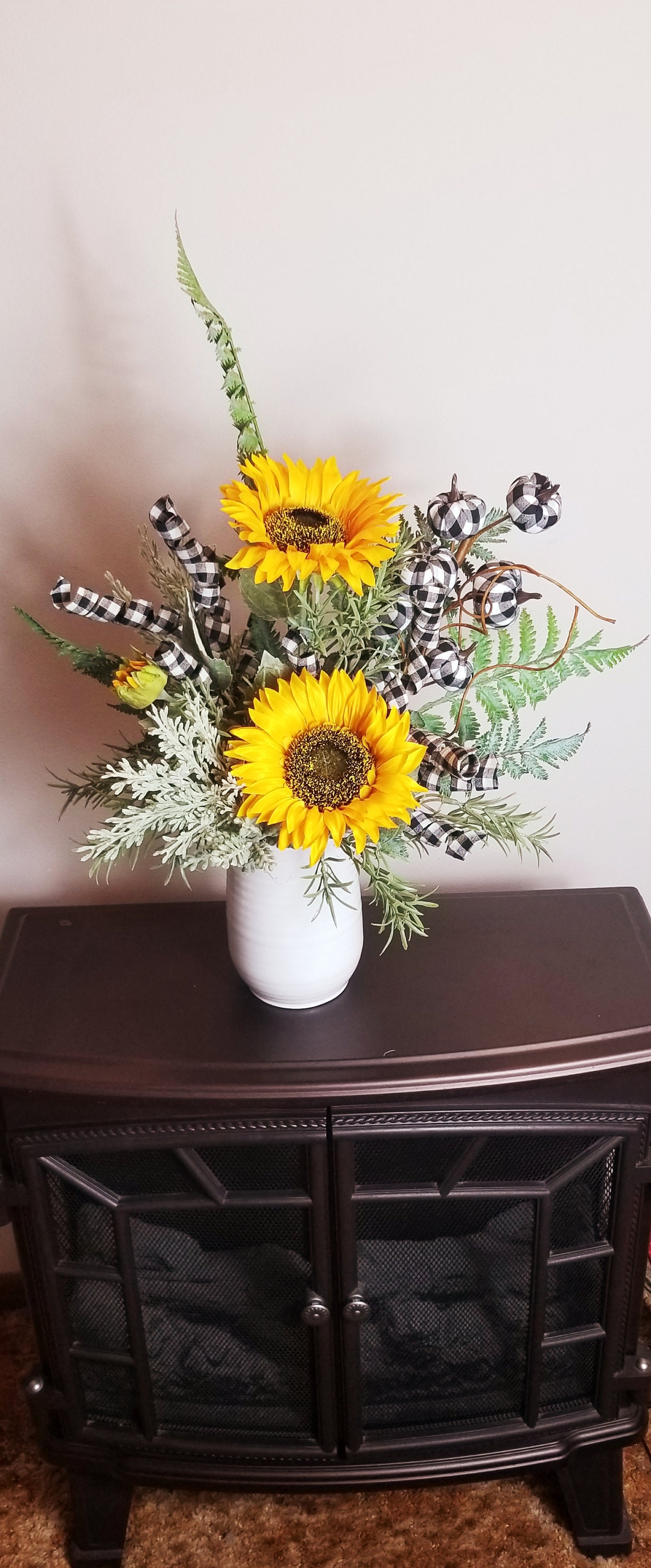 Buffalo Checked Sunflower Arrangement Gold Sunflower Fall Arrangement ...