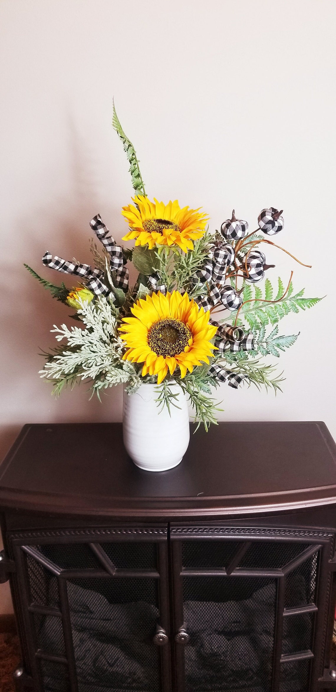Buffalo Checked Sunflower Arrangement Gold Sunflower Fall - Etsy